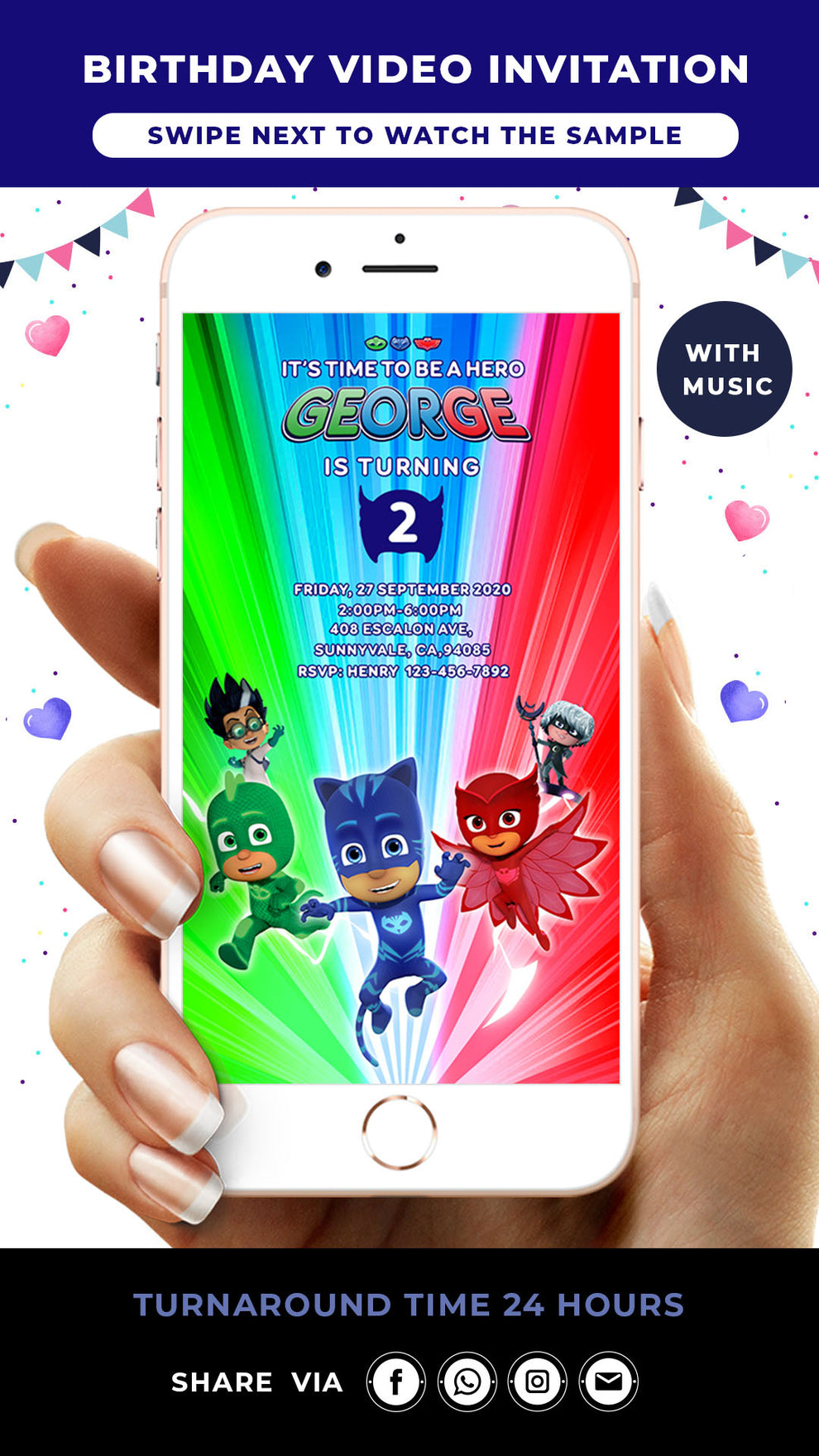 PJ Masks Birthday Video Invitation – Crsticustomdesigns